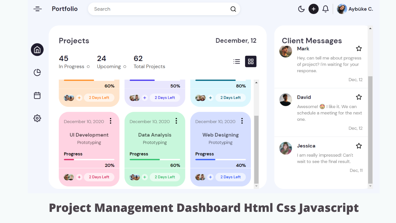 Project Management Dashboard Using Html Css Javascript